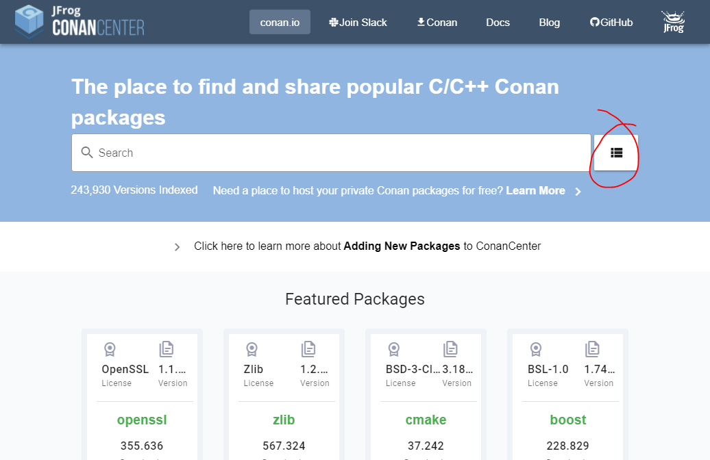 [service] List all available packages on the conan center website ...