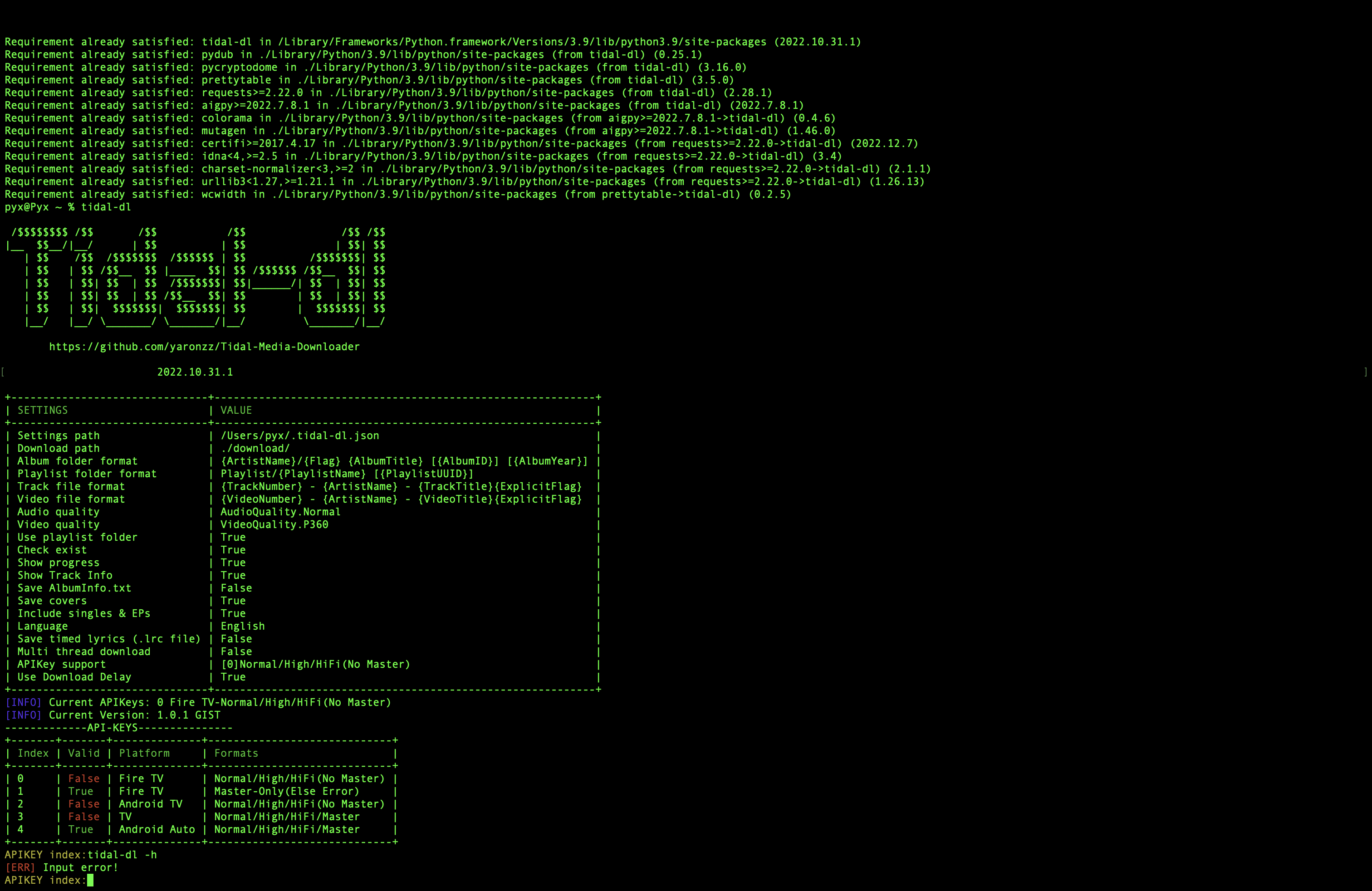 Question Input Error Tidal Dl · Issue 1036 · Yaronzztidal Media Downloader · Github
