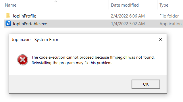 Portable version 2.6.10 misses ffmpeg.dll library · Issue #6099 · laurent22/joplin · GitHub
