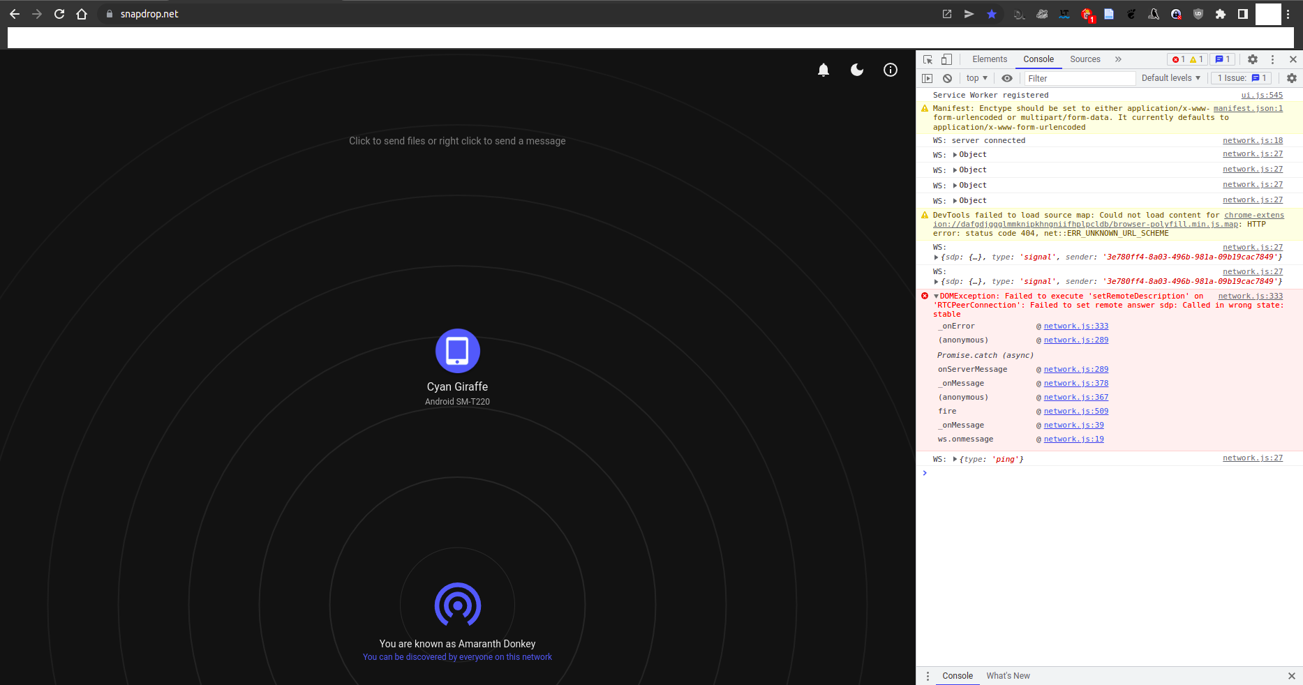 Snapdrop fails on Samsung Galaxy A7 Lite (SM-T220) · Issue #146 · fm-sys/snapdrop-android · GitHub