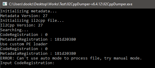 Can't use auto mode to process file, try manual mode · Issue #634 · Perfare/Il2CppDumper · GitHub