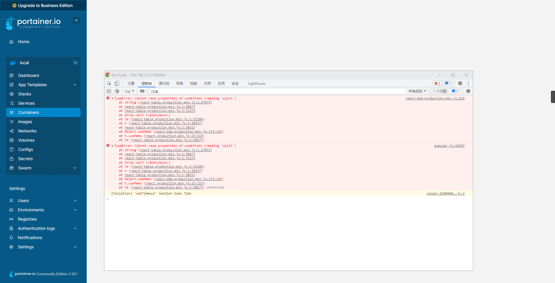 The Containers page is blank and there is an error reported on the F12 console · Issue #8813 ...