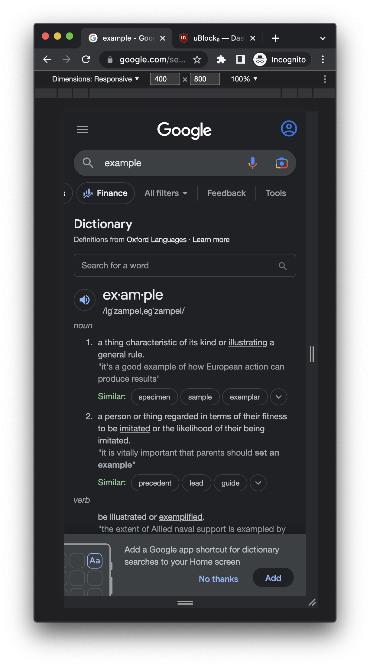 google.com (mobile Chrome version) - 'All filters' menu blocked by Fanboy's Annoyance list ...