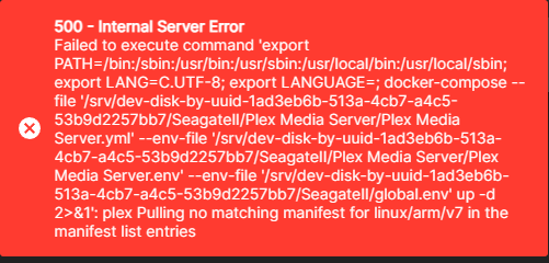 Plex Pulling no matching manifest for linux/arm/v7 in the manifest list ...