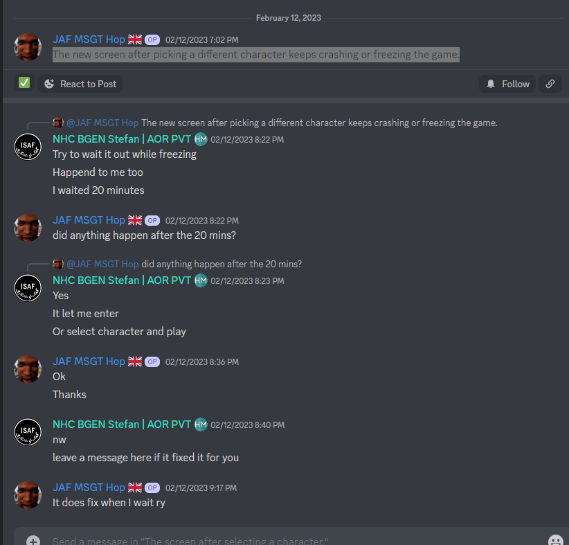 The new screen after picking a different character keeps crashing or freezing the game. · Issue ...