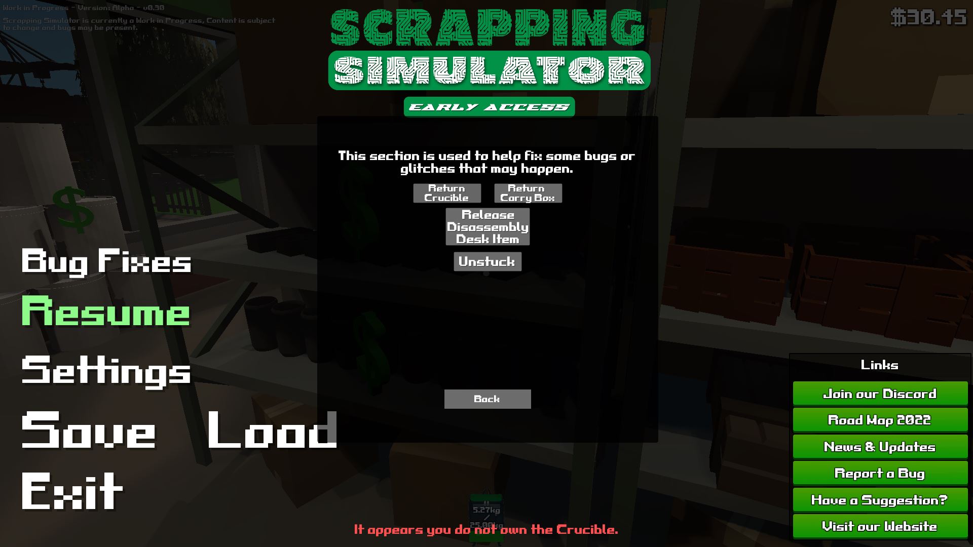 [Bug]: Crucible Bug · Issue #33 · FuryFight3r/ScrappingSimulator · GitHub