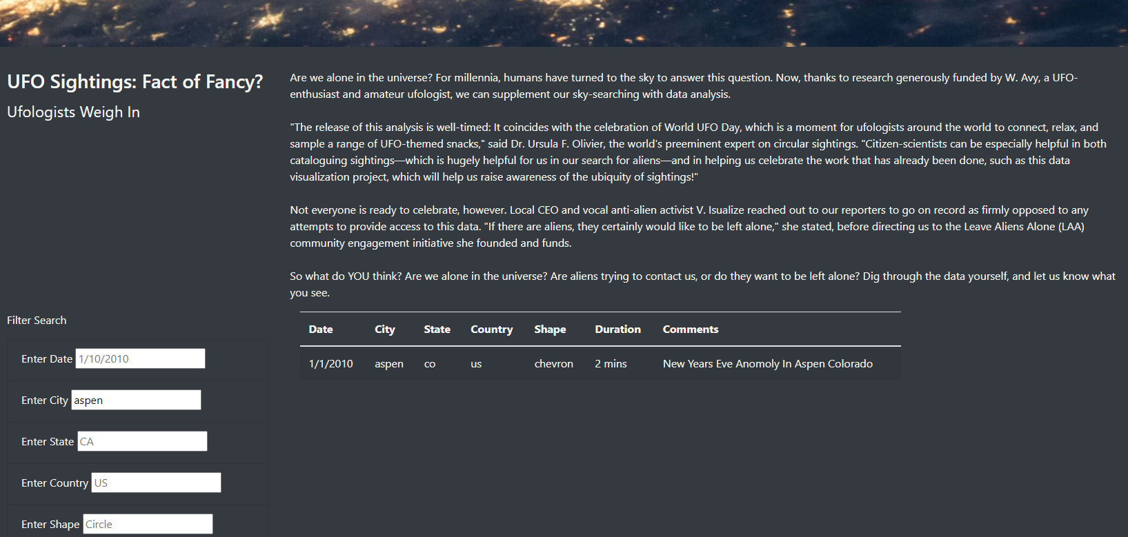 GitHub - maronem/UFOs: Module 11 - Javascript