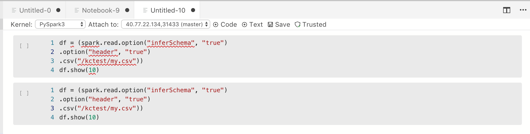 Notebooks: PySpark3 has wrong syntax in 1st call · Issue #4262 ...