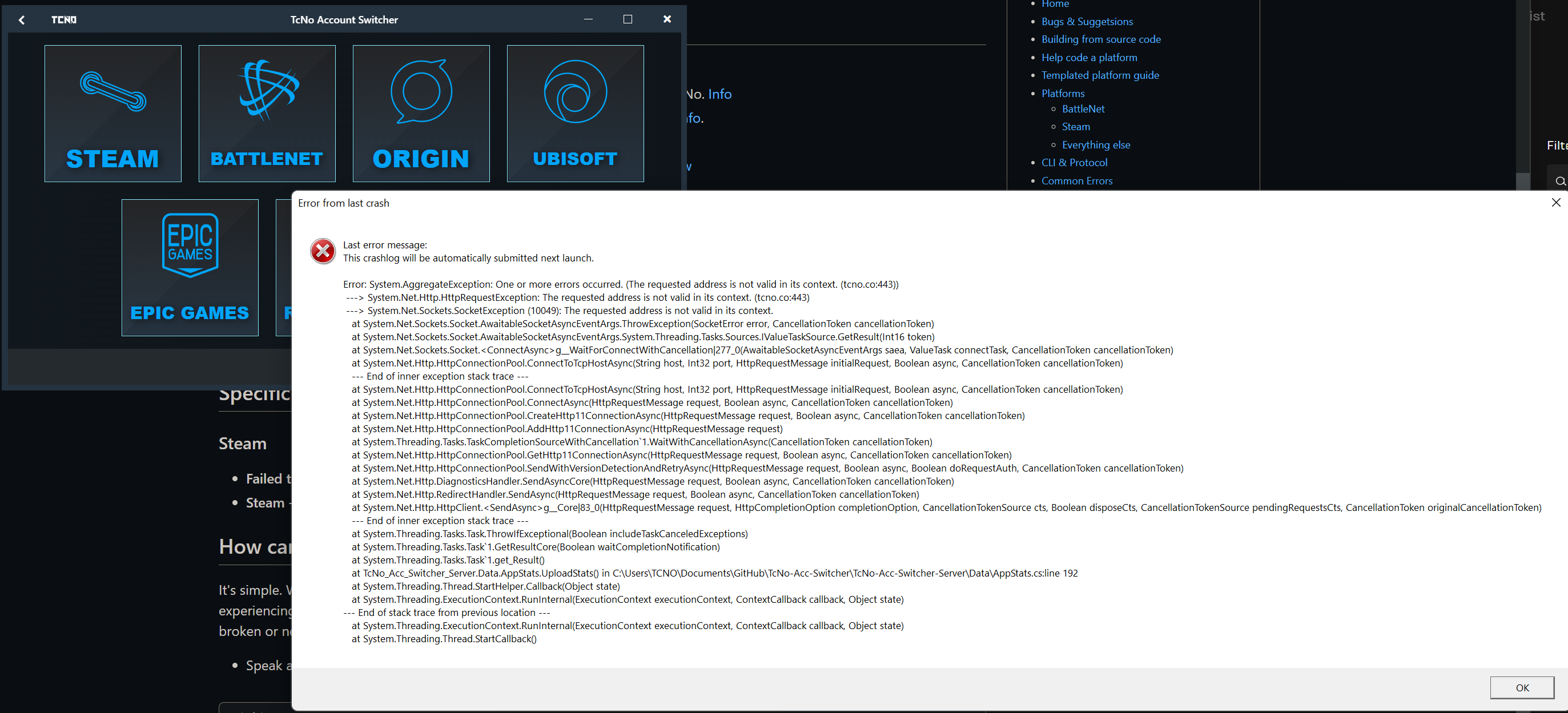 tcno keeps crashing · Issue #210 · TCNOco/TcNo-Acc-Switcher · GitHub