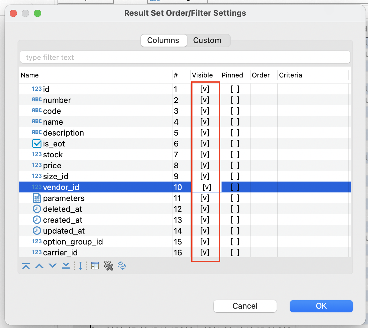 Visible Column On Result Set Orderfilter Setting Is So Difficult To Selectunselect · Issue 