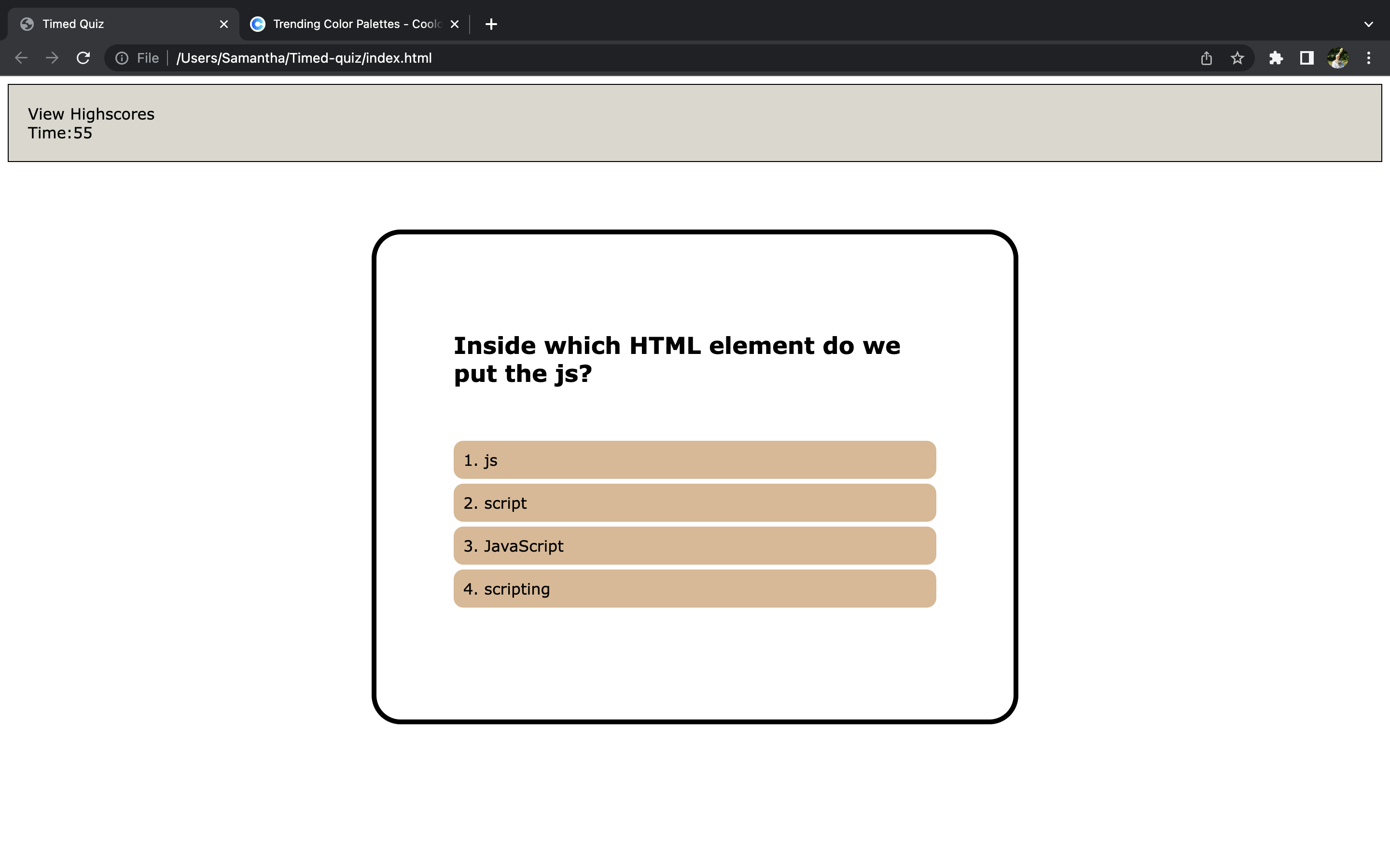 Github Rahmabilal Timed Quiz