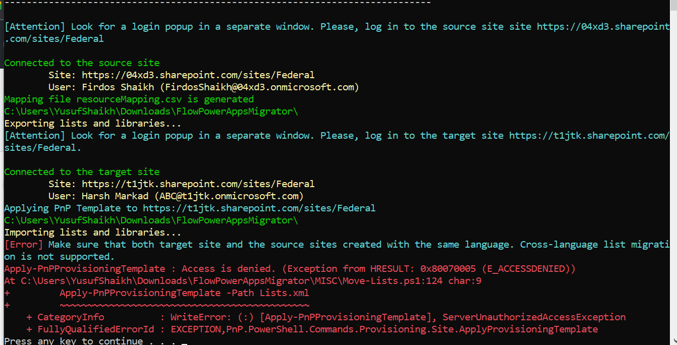 Apply-PnPProvisioningTemplate : Access is denied. (Exception from HRESULT: 0x80070005 (E ...
