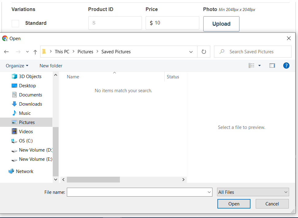 How to upload file /image with WebdriverIO by interacting with system window when there is no ...