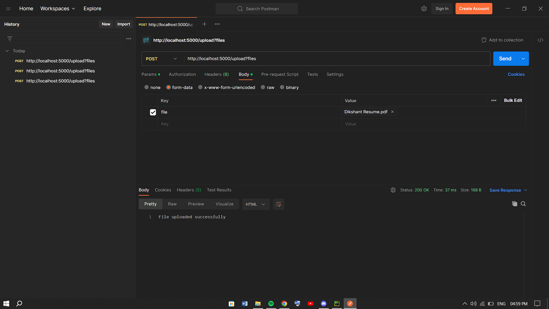 Github Dikshant1312fileuploadflaskpostman This Project Involves Uploading Pdf File Using