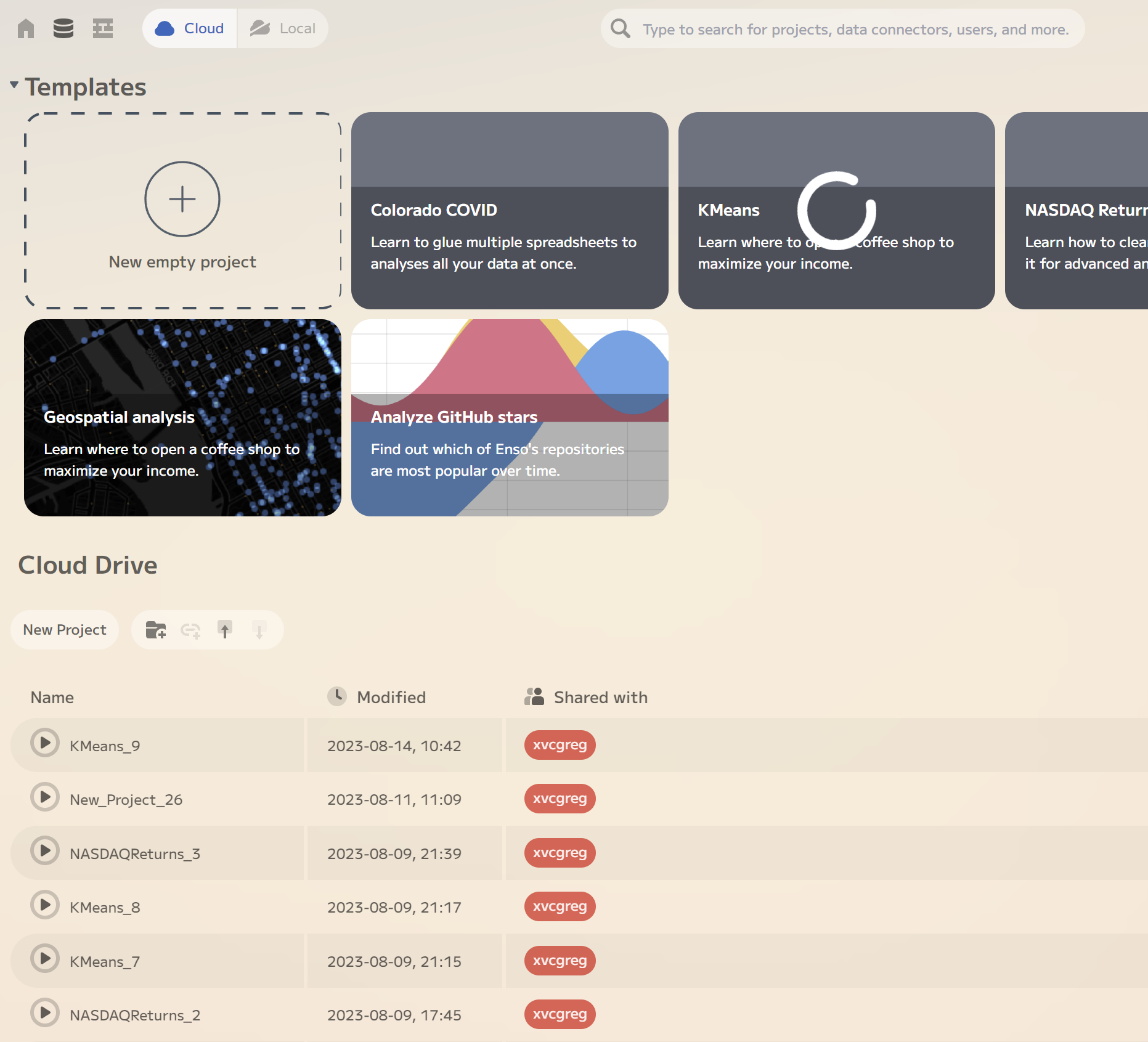 Example keeps the spinning animation after project has been launched ...