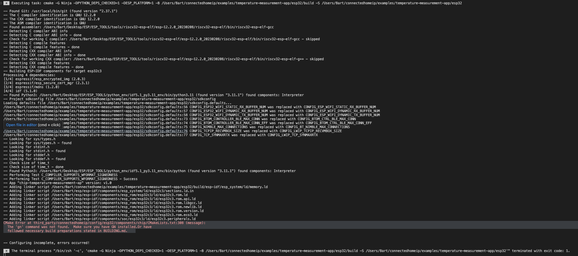 [Build] ESP32-C3 build error visual-studio code · Issue #28839 · project-chip/connectedhomeip ...