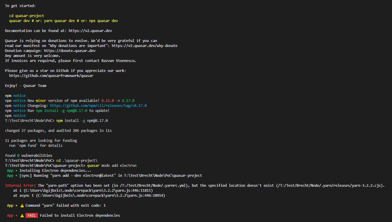 can't setup mode: quasar mode add electron/pwa · Issue #12853 ...