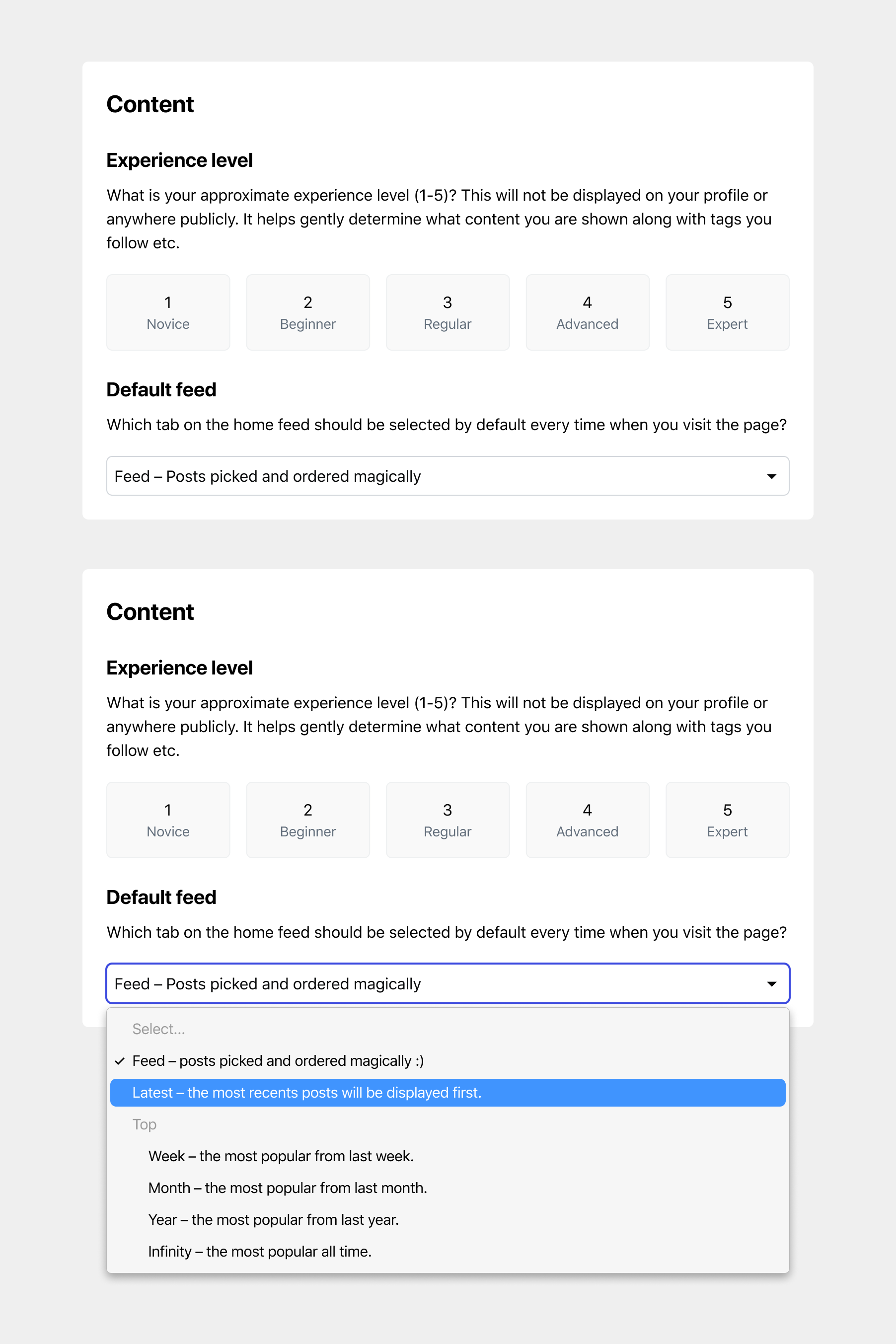 Select default feed · Issue #14875 · forem/forem · GitHub