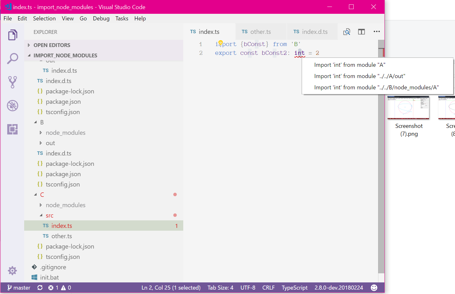 Import ... from code action/quick fix includes relative resolved symlinks/linked directories ...