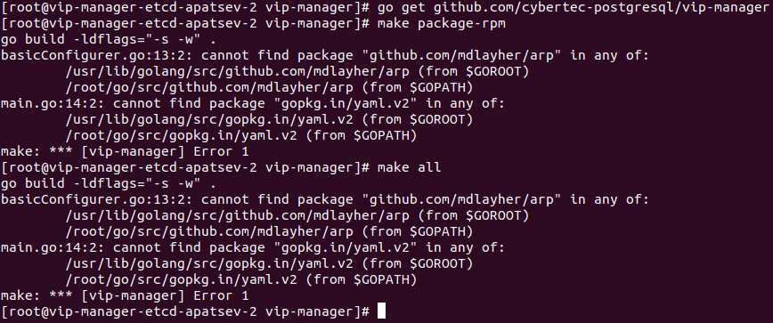 make don`t work · Issue #20 · cybertec-postgresql/vip-manager · GitHub make don`t work · Issue #20 · cybertec-postgresql/vip-manager · GitHub
