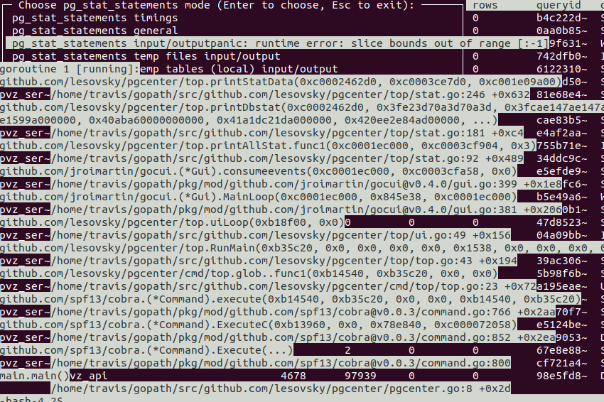 runtime error: slice bounds out of range [:-1] · Issue #73 · lesovsky/pgcenter · GitHub