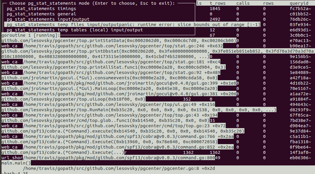 runtime error: slice bounds out of range [:-1] · Issue #73 · lesovsky/pgcenter · GitHub