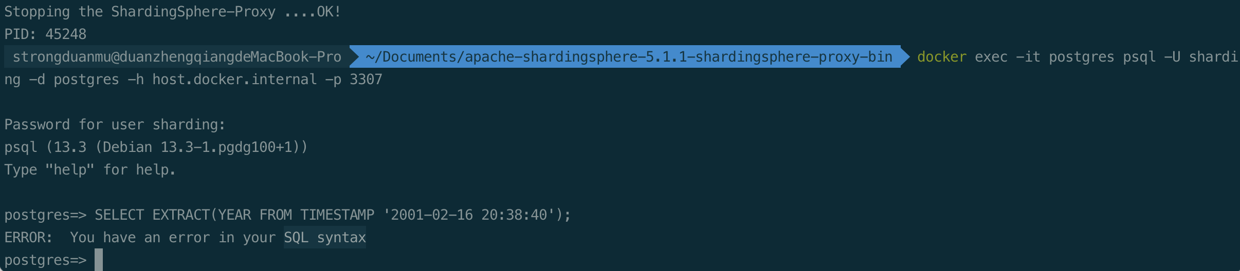 SQL syntax exception occurs when execute `SELECT EXTRACT(YEAR FROM TIMESTAMP '2001-02-16 20:38: ...