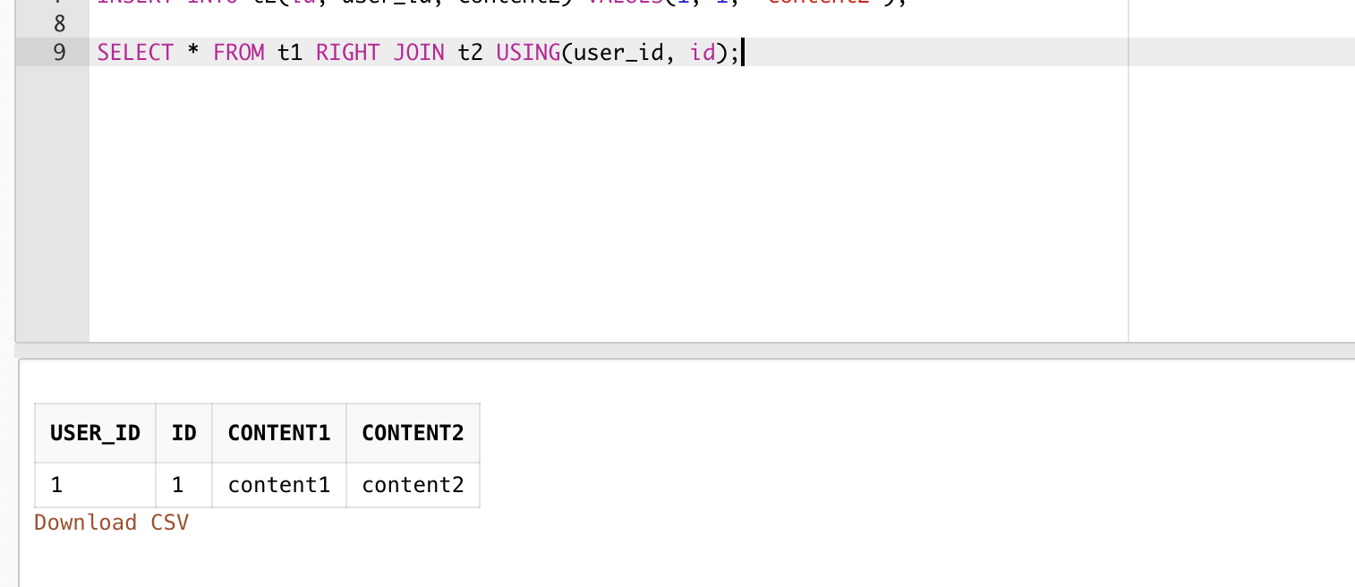 The select result of ‘join with USING(column)’ exists problem;The column name and value doesn't ...