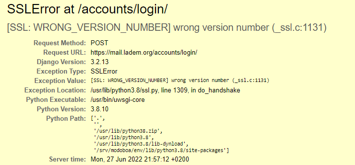 SSL: WRONG_VERSION_NUMBER (_ssl.c:1131) · Issue #421 · modoboa/modoboa-installer · GitHub