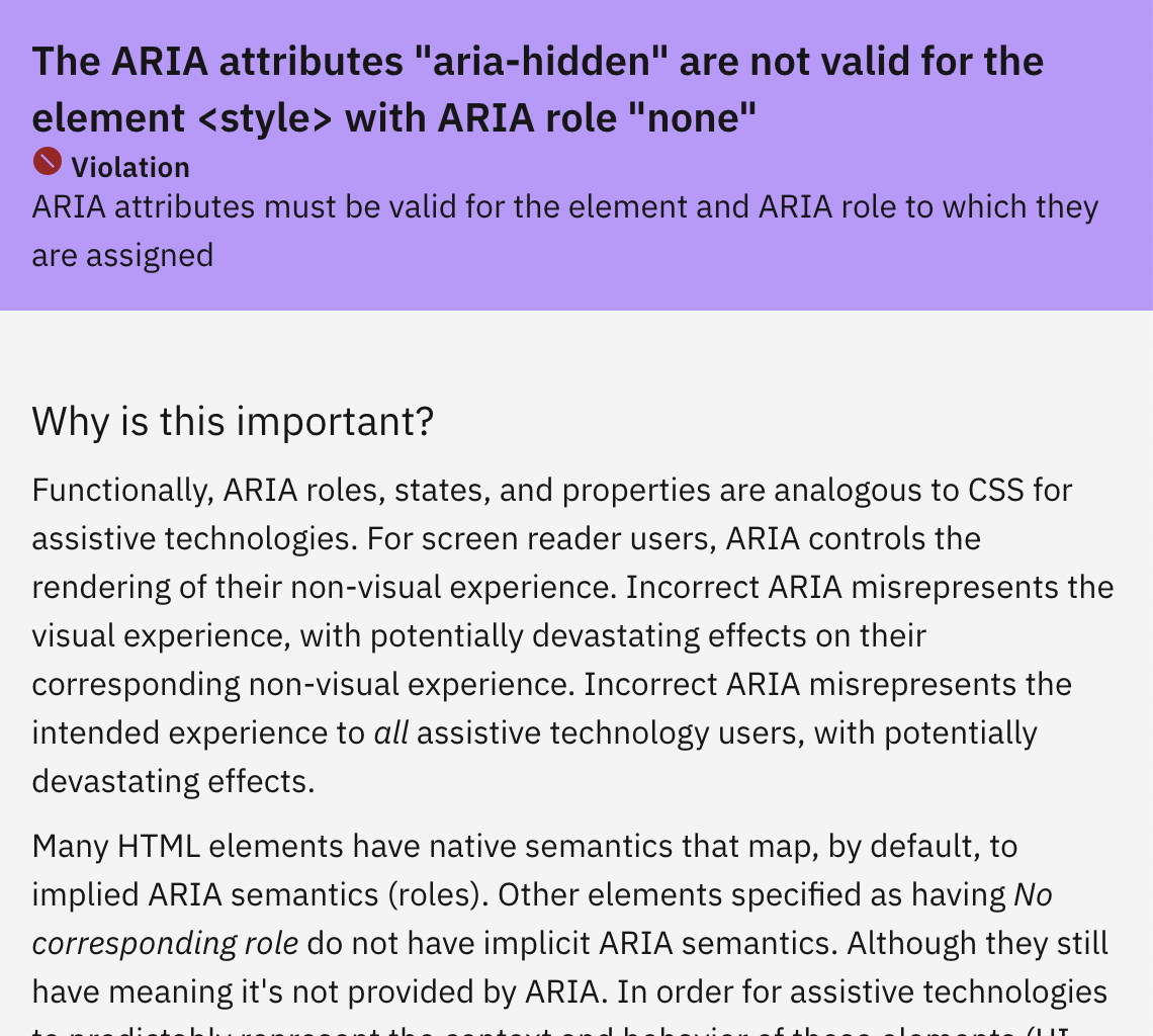 Accessibility violation: The ARIA attributes “aria-hidden” are not ...