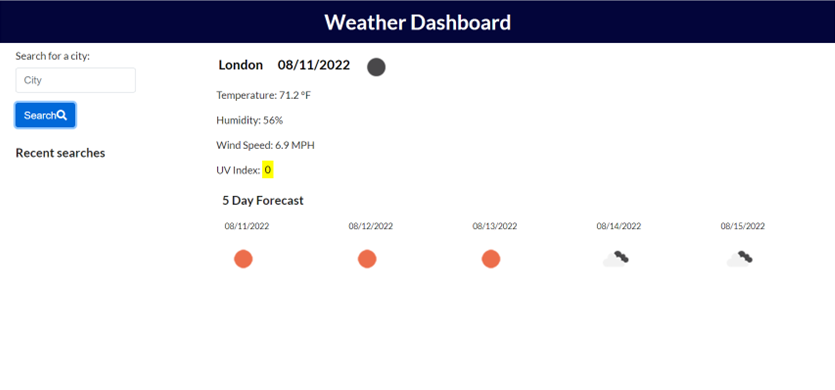 GitHub - Hamdiyusuf/Weather-dashboard: A weather dashboard that uses the OpenWeather API to ...