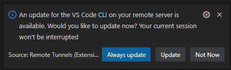 Unable to update VS Code CLI from tunnel · Issue #162008 · microsoft/vscode · GitHub