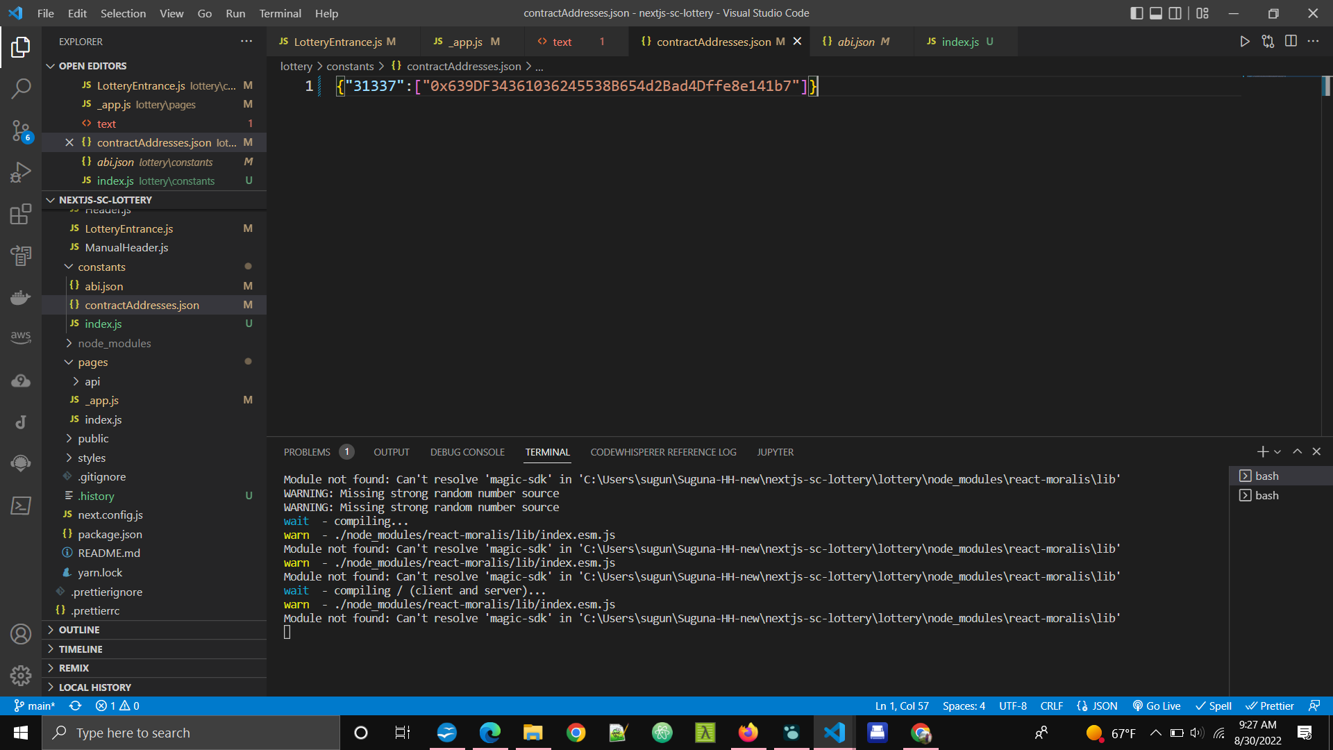 Lesson 10: Enter raffle amount showing 0.0 ETH · smartcontractkit full-blockchain-solidity ...