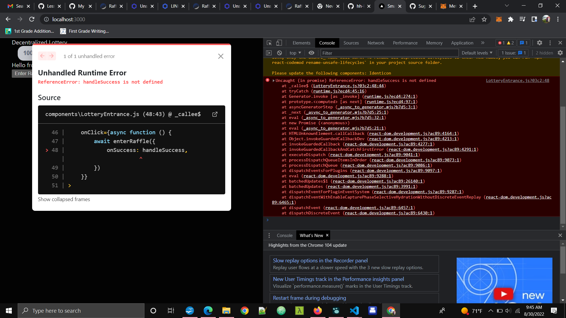 Lesson 10: Enter raffle amount showing 0.0 ETH · smartcontractkit full-blockchain-solidity ...