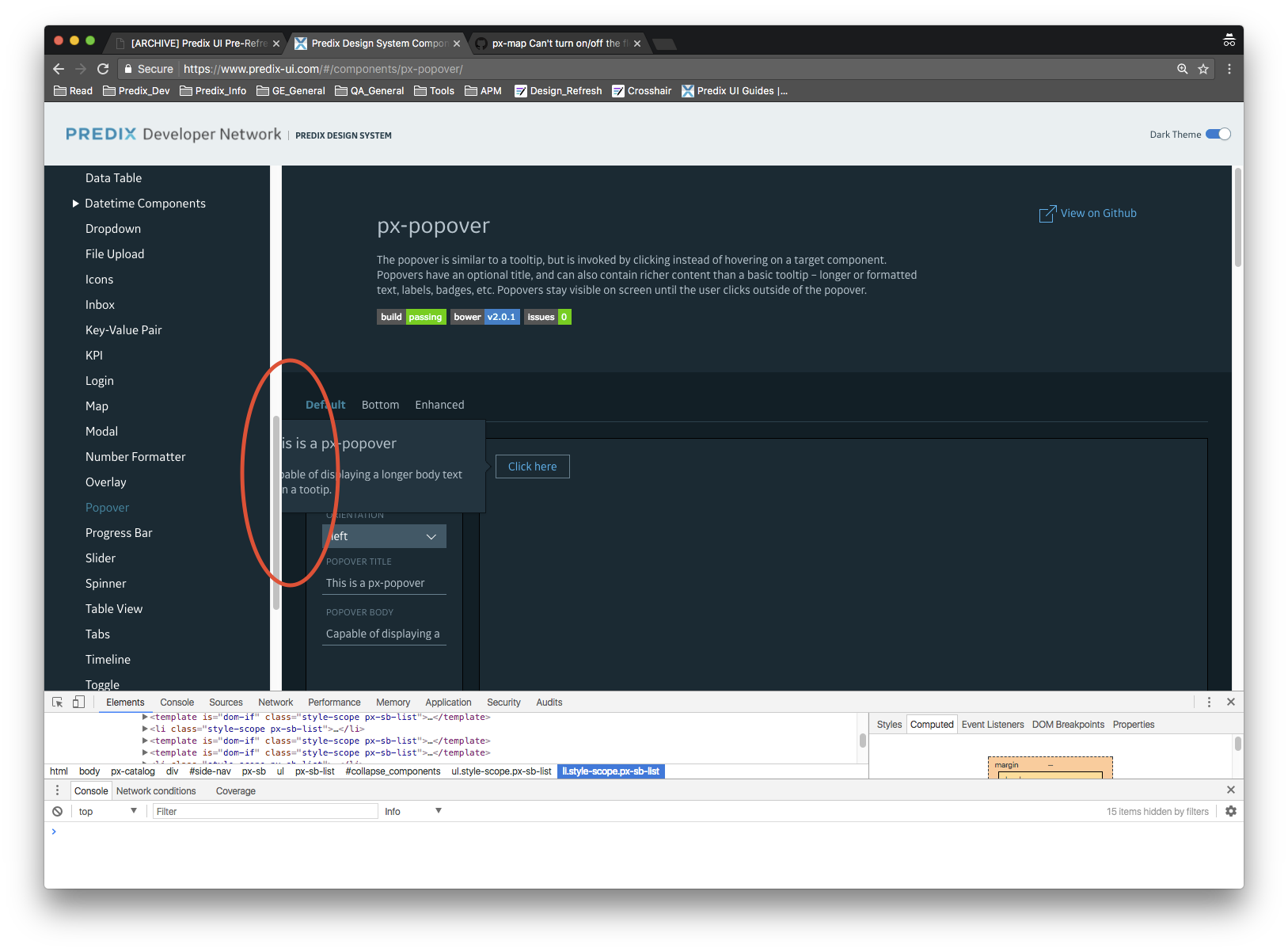 popover: Left orientation popover zindex may need an adjustment to be ...