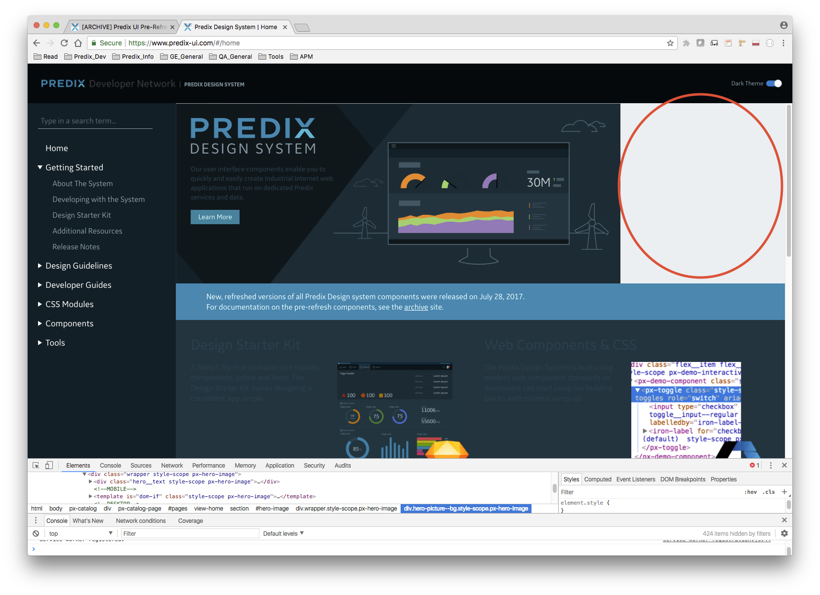 Home page: Hero image not properly resized when switched to dark theme ...