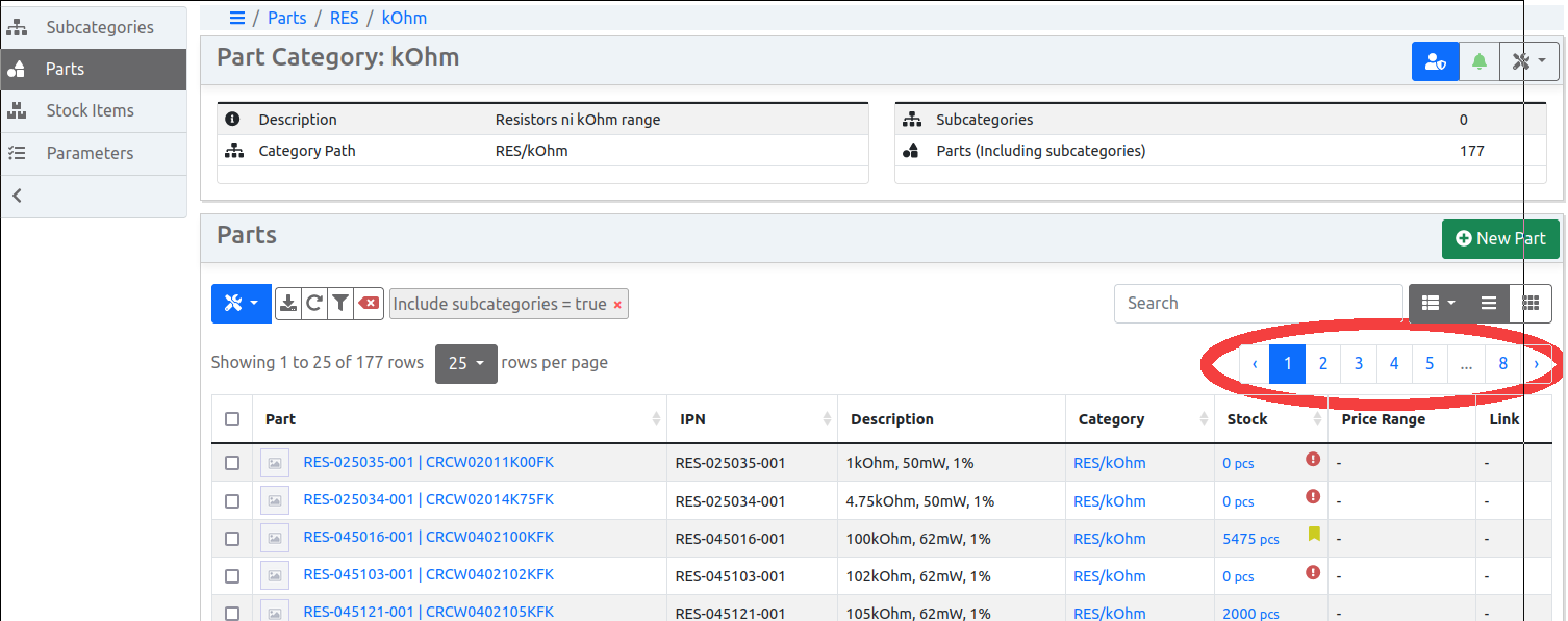 Page selector missing in part parameter view · Issue #4115 · inventree/InvenTree · GitHub