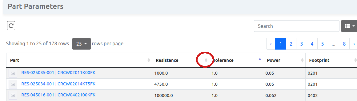 Sorting buttons (small arrows) in the parameter table do nothing in parameter columns · Issue ...