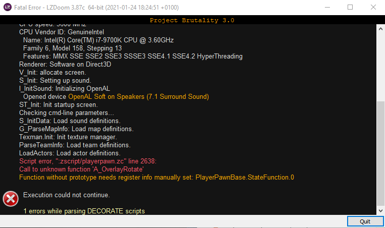 LZDoom encounters fatal error on loading · Issue #947 · pa1nki113r/Project_Brutality · GitHub