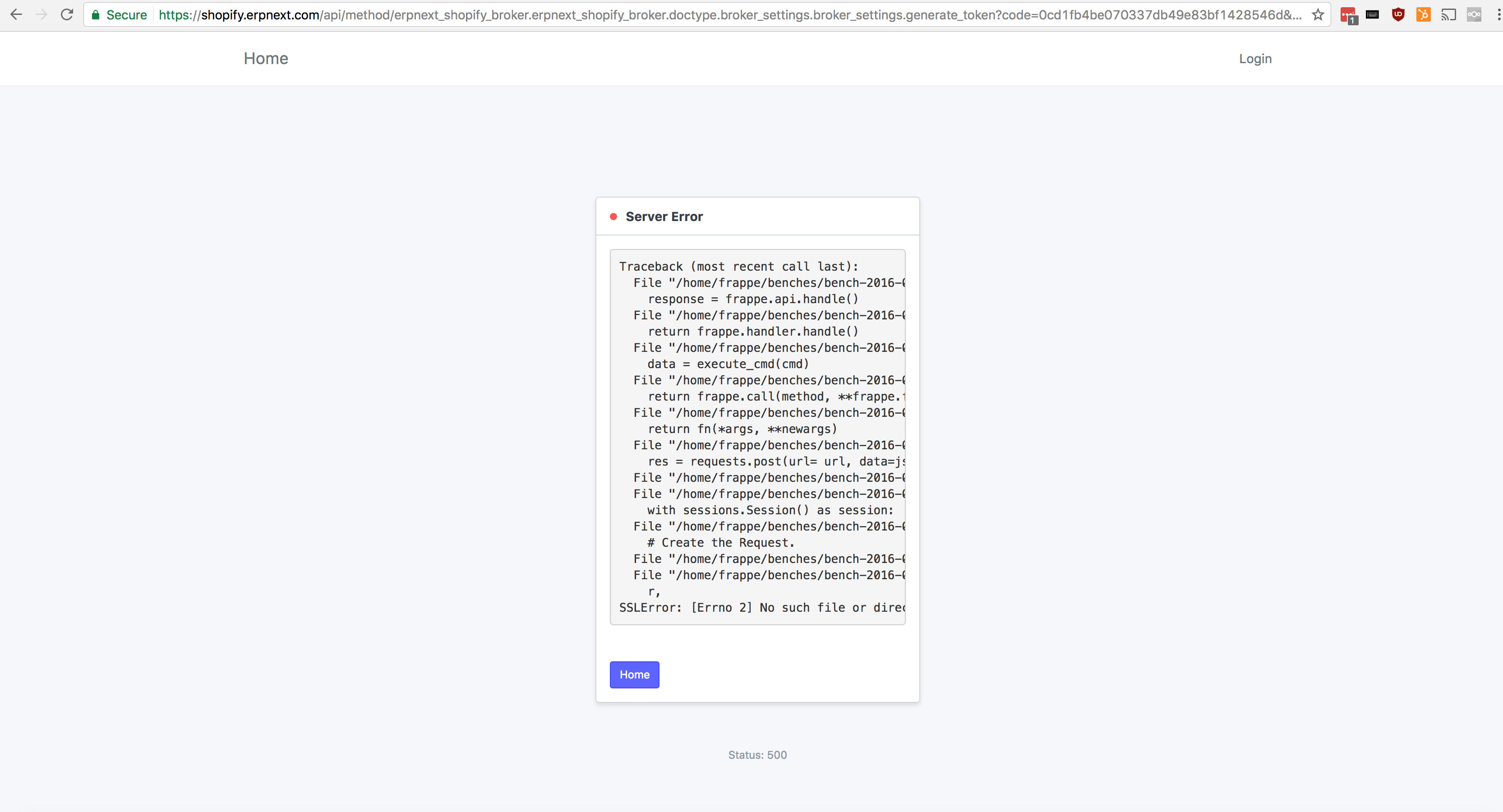 Error 500 - Shopify Install App failing · Issue #160 · frappe/erpnext_shopify · GitHub