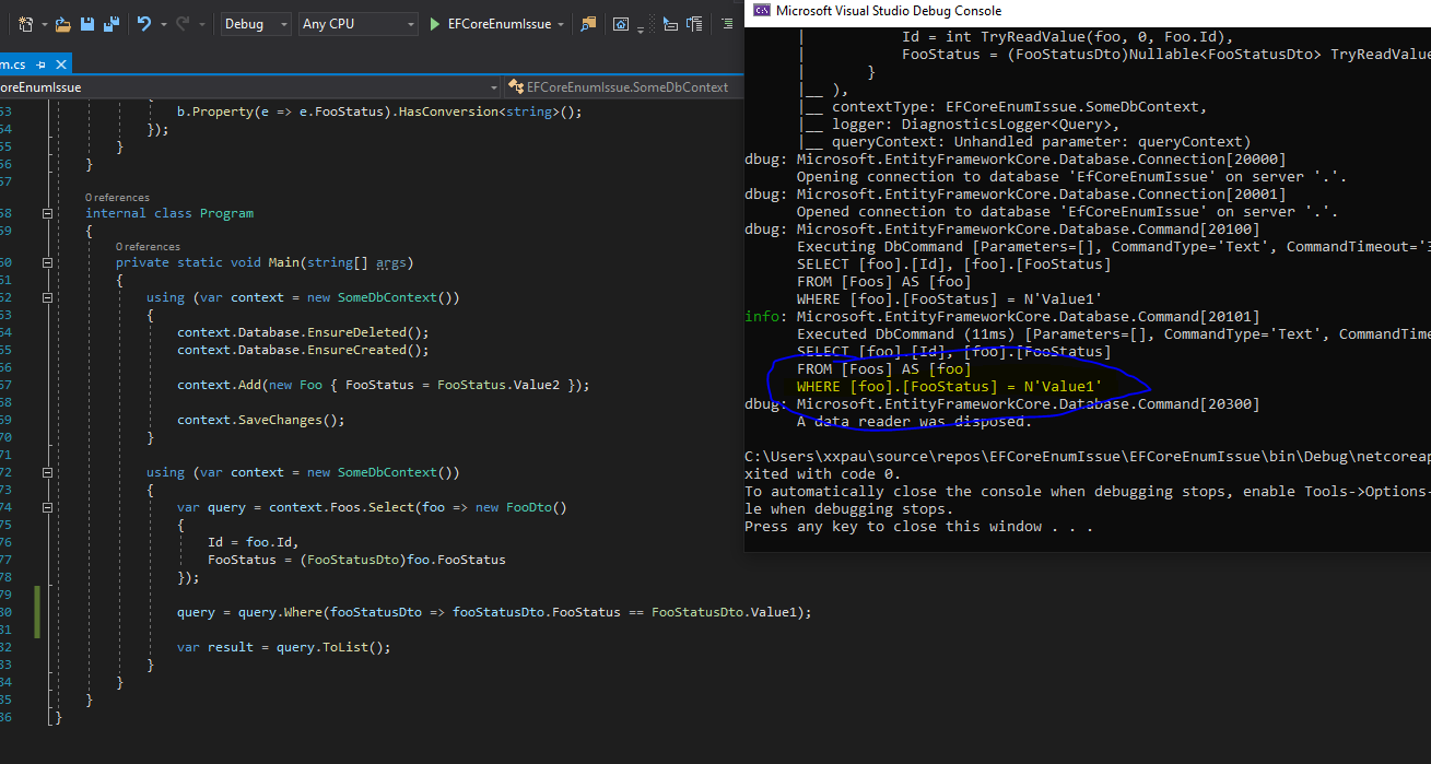 Enum with string converstion and projection · Issue #21956 · dotnet/efcore · GitHub