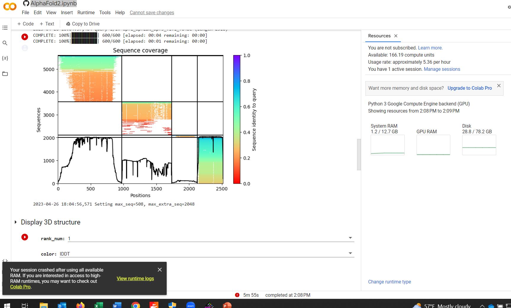 Run keeps crashing, says I've used all available RAM; I have 166.19 compute units and am using ...