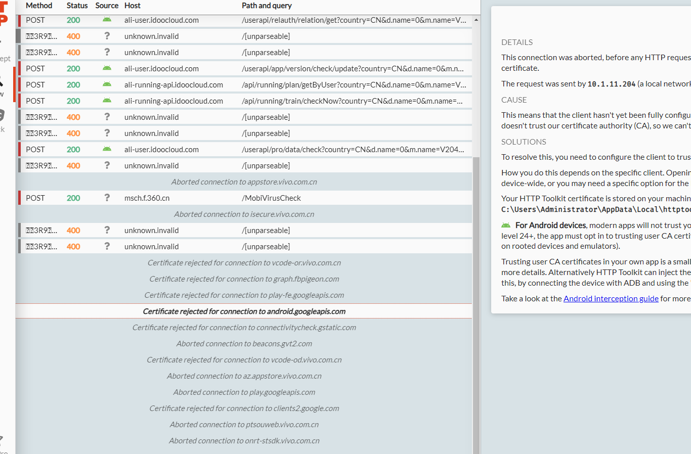[Bug]: 连接vivo手机，抓不了viov第三方应用 https流量 · Issue #341 · httptoolkit/httptoolkit · GitHub
