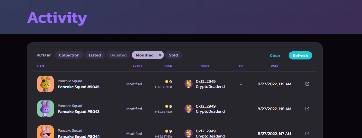 [BUG] Filters are not cleared on NFT Activity Page · Issue #4592 · pancakeswap/pancake-frontend ...
