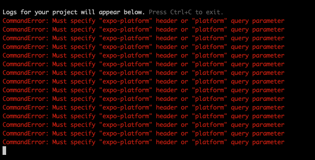 metro bundler crashes at start with error: Error: Must specify expo-platform header or query ...