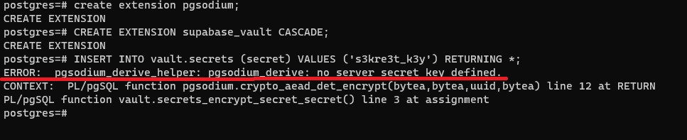 Unable to Set Up Vault extension on normal Postgres 15 but works fine on Supabase/Postgres 15.1 ...