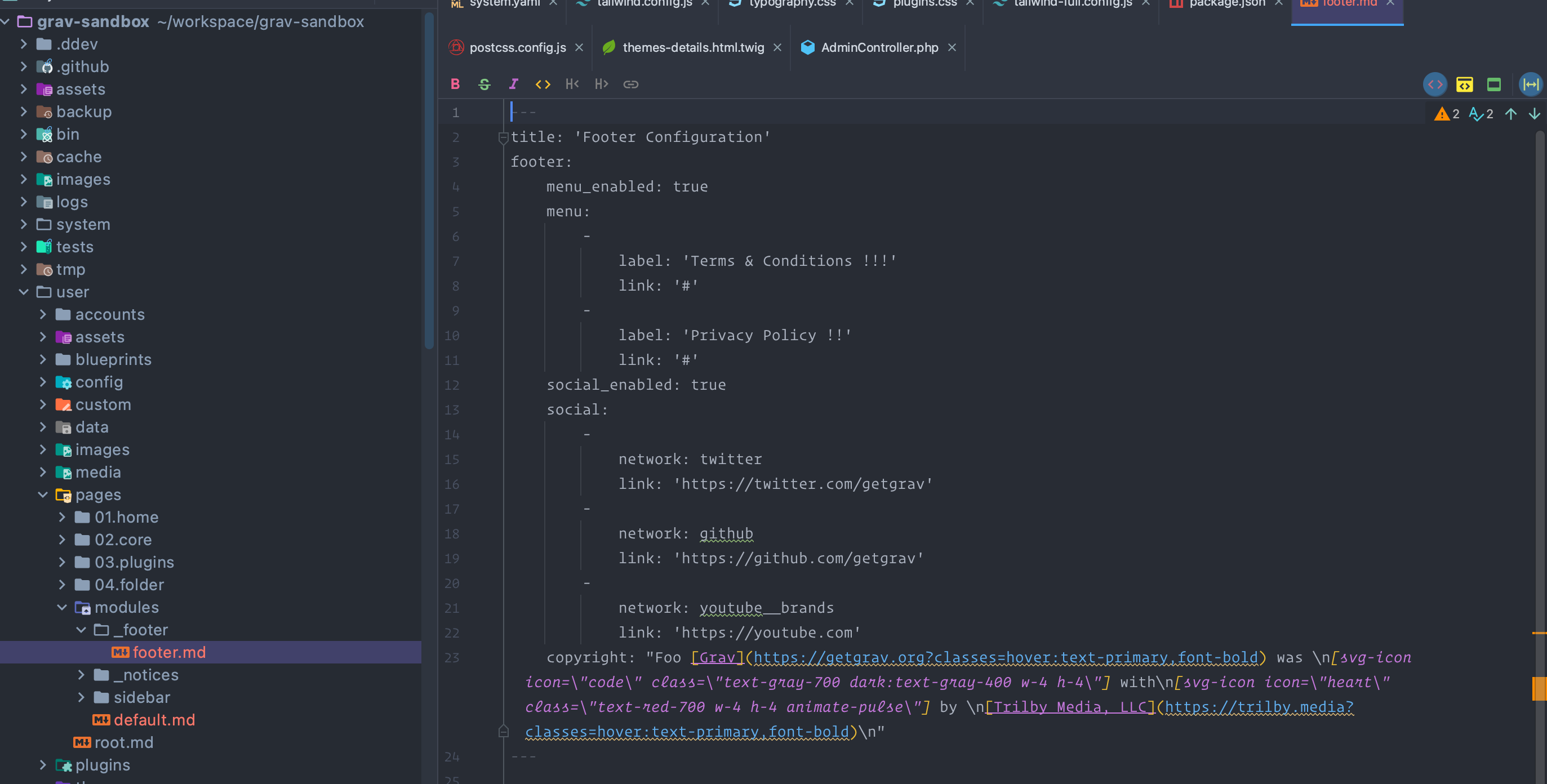 [typhoon] New footer system not working · Issue #98 · getgrav/grav-premium-issues · GitHub