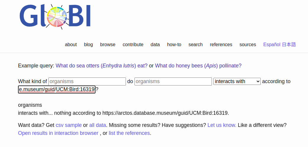 suggest to review integration with https://arctos.database.museum/guid/UCM:Bird:16319 · Issue ...