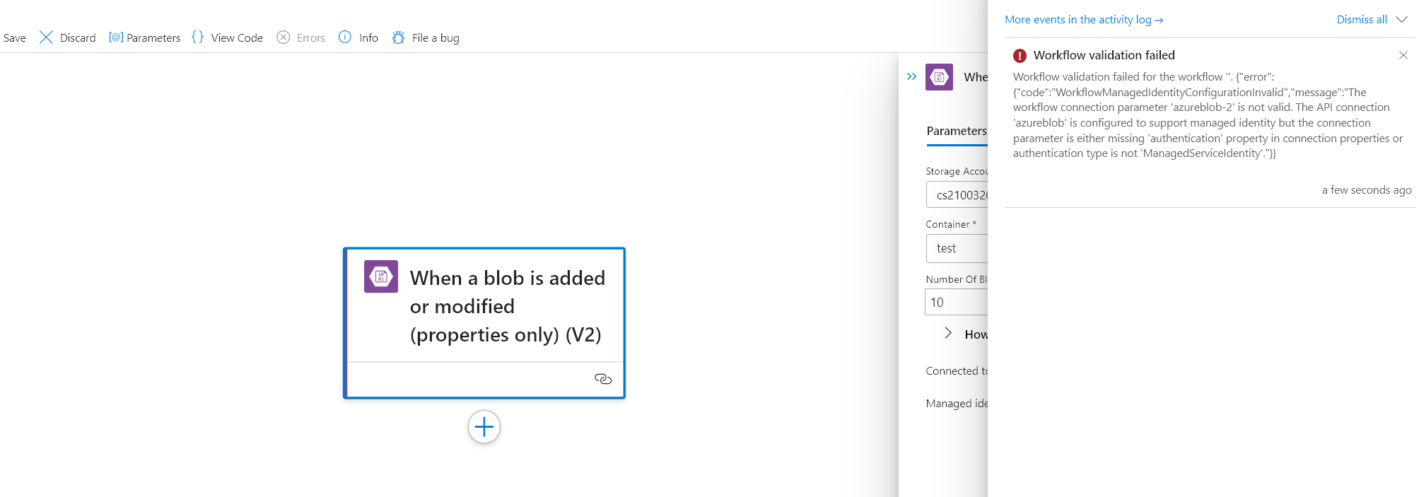 Workflow Validation Failed When Using Managed Identity In Preview
