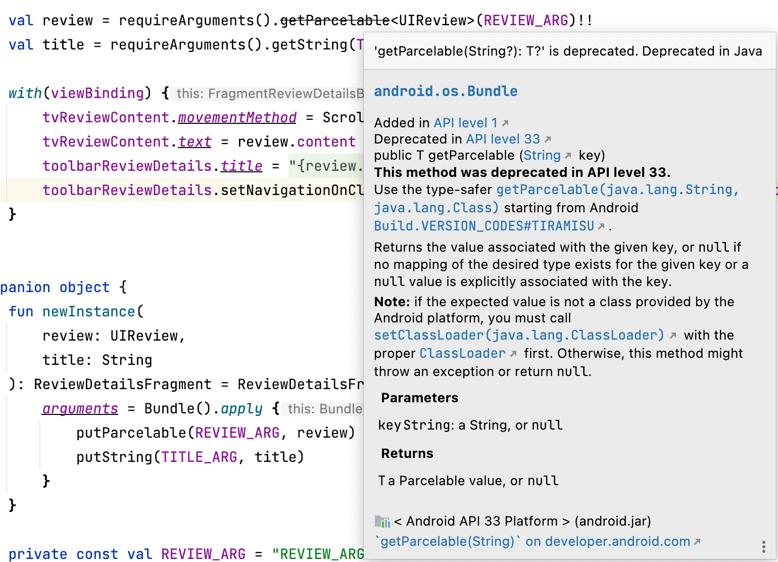 `getParcelable` is deprecated · Issue #387 · Kirchhoff-/Movies · GitHub